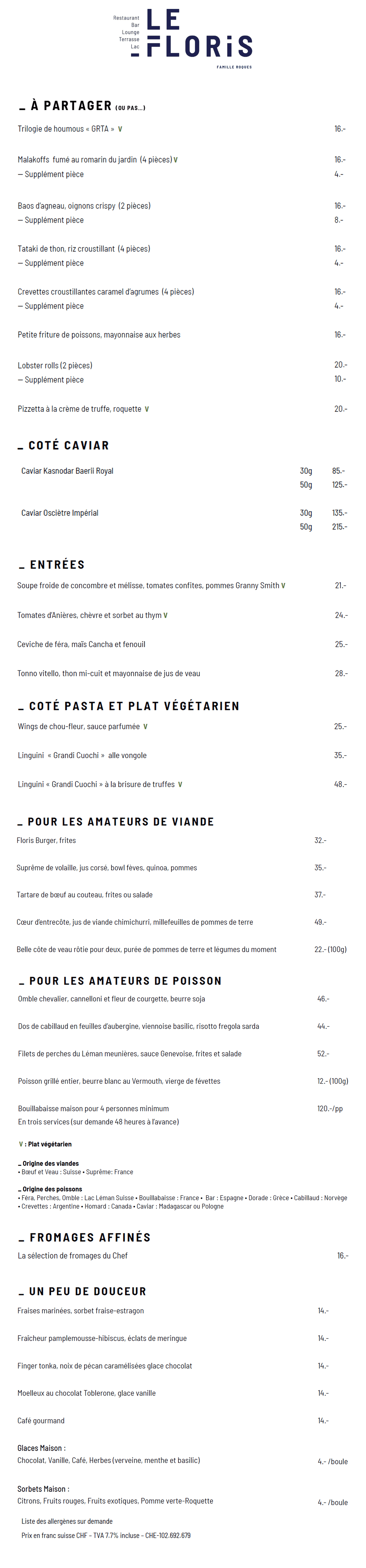 Menu - Le Floris - Restaurant & brunch en terrasse près de Genève