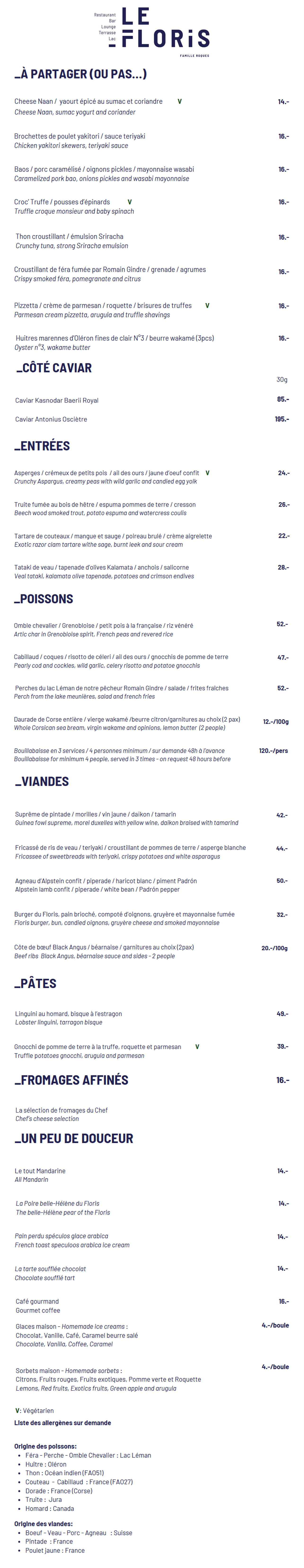 Menu - Le Floris - Restaurant & brunch en terrasse près de Genève