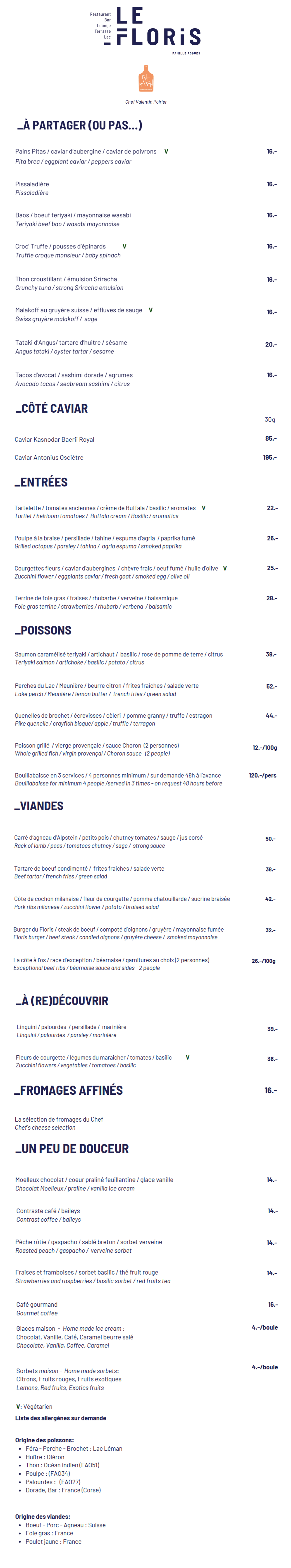 Menu - Le Floris - Restaurant & brunch en terrasse près de Genève