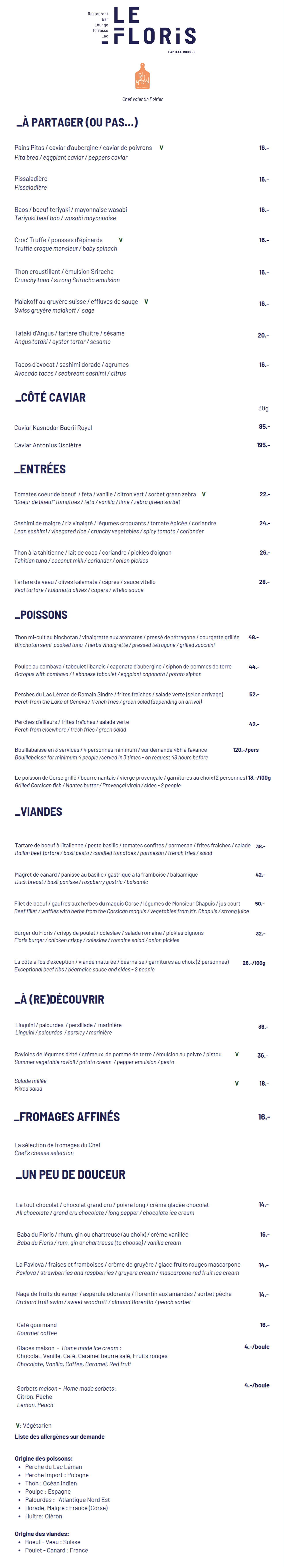 Menu - Le Floris - Restaurant & brunch en terrasse près de Genève