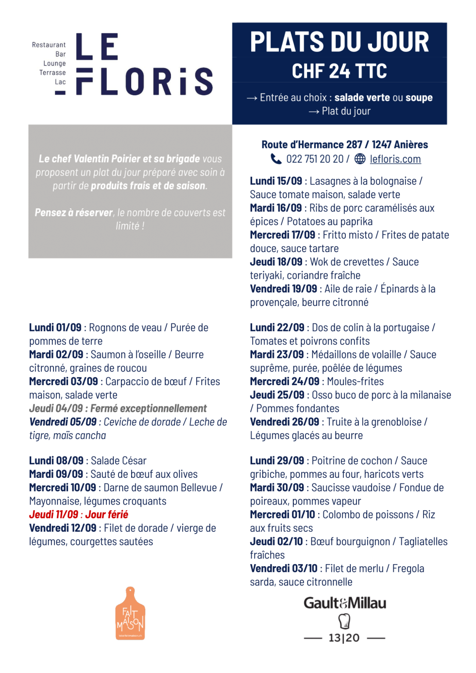 Menu - Le Floris - Restaurant & brunch en terrasse près de Genève